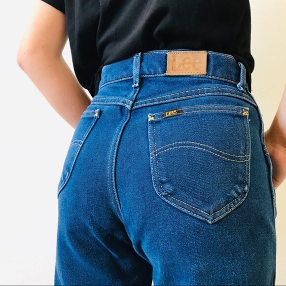 Lee | Jeans | Vtg Lee Rich Blue Wash Leather Patch Logo High Rise Mom ...